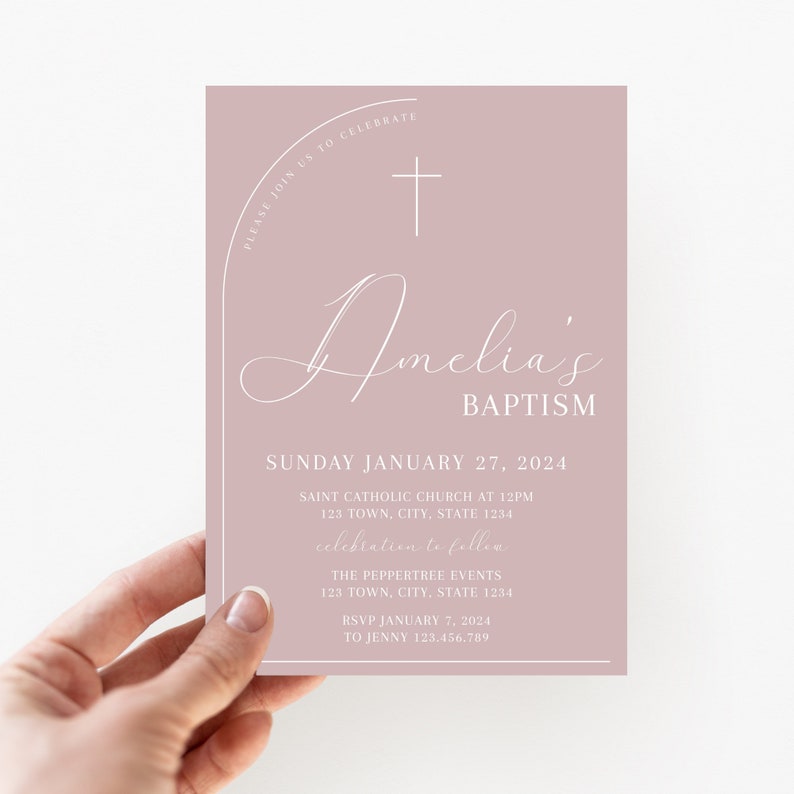 Dusty Pink Baptism Invitation Girl Christening Invitation - Etsy Australia