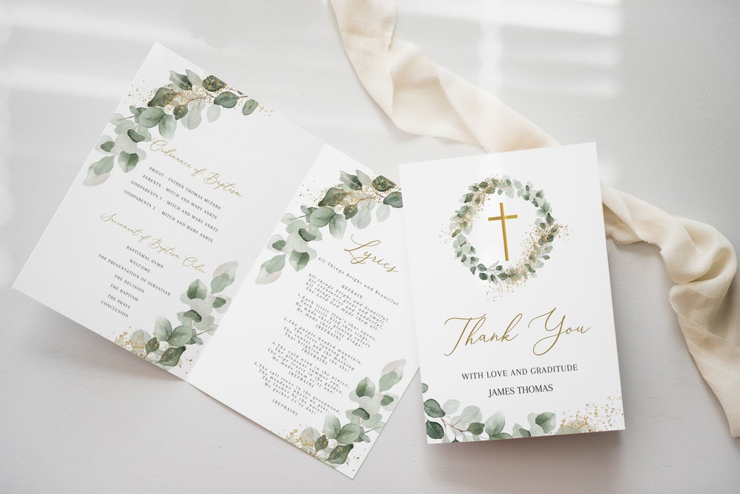 Green Baptism Program Template, Editable Baptism Program for Boy ...