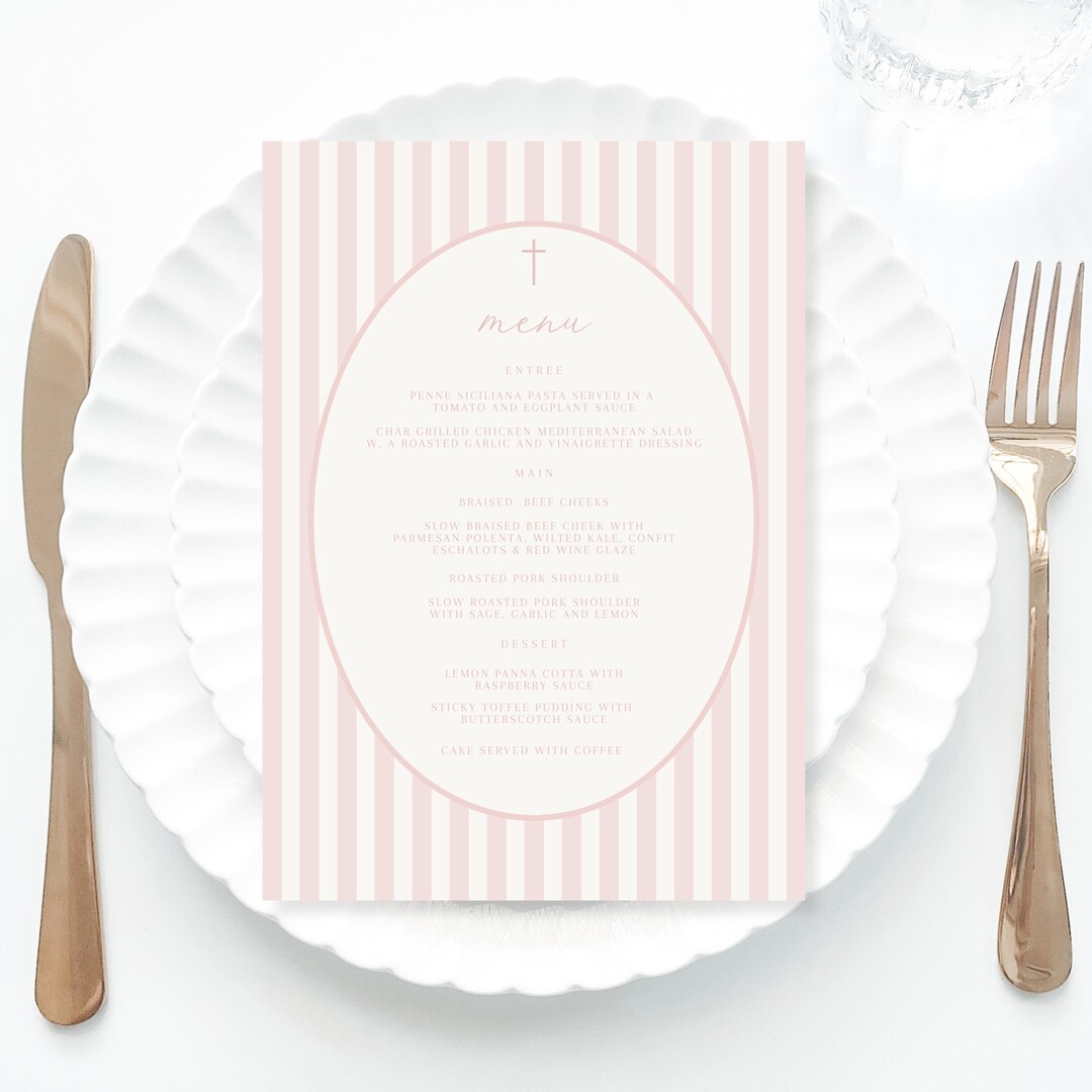 Pink Baptism Menu, Whimsical Christening Menu, Religious Menu for ...