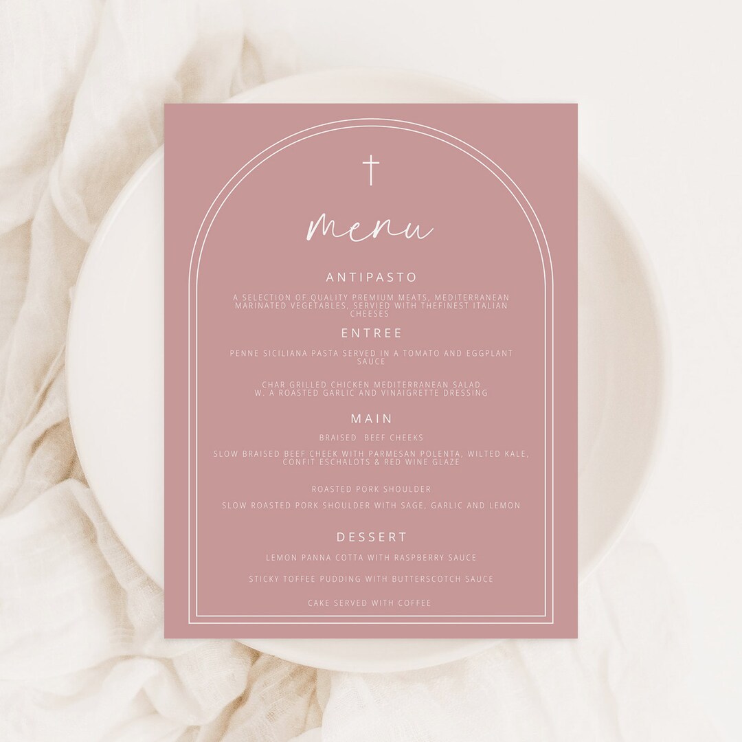 Dusty Pink Arch Menu Template Add Guest Names, Modern Wedding Place ...