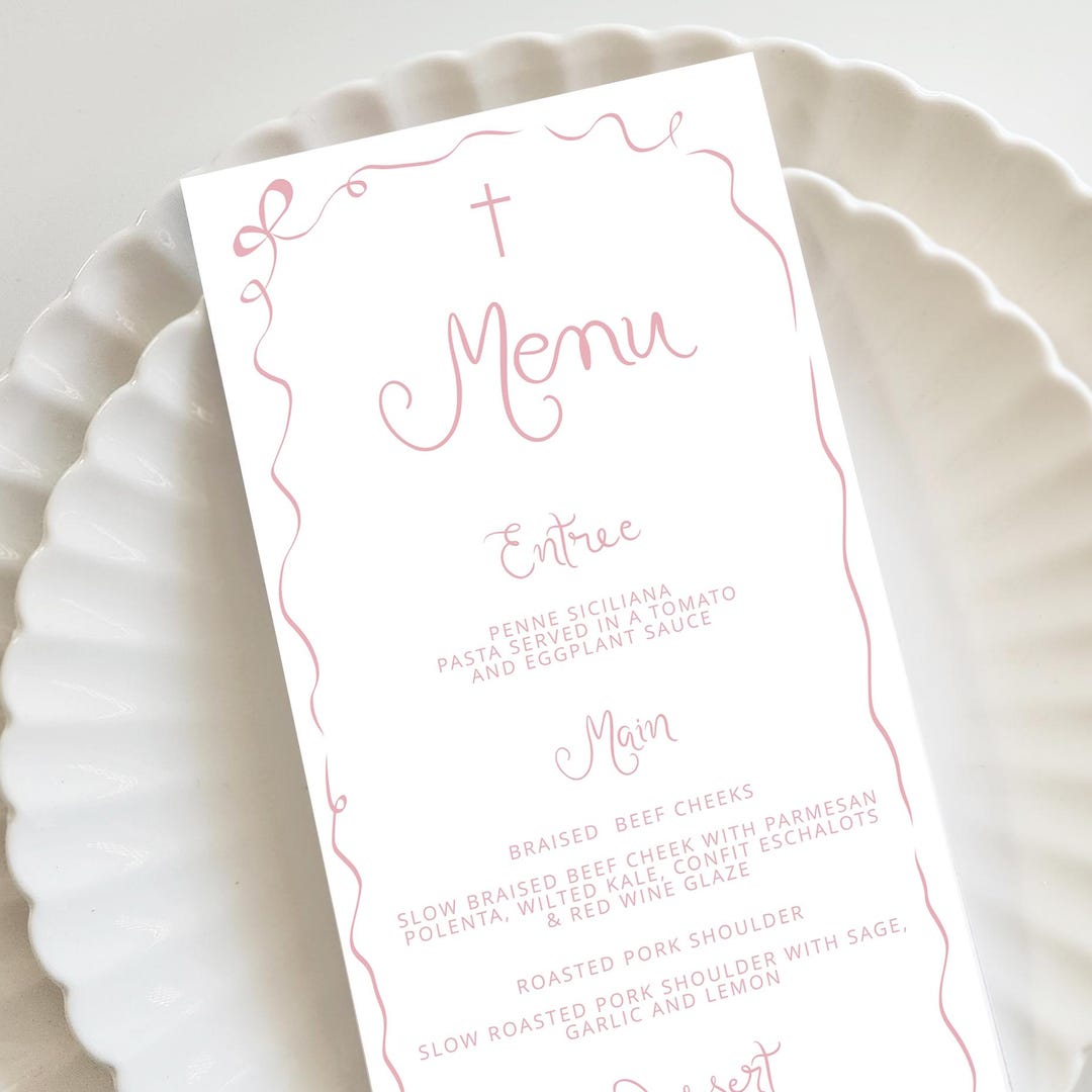 Pink Baptism Menu, Dusty Pink Christening Menu, Religious Menu for ...