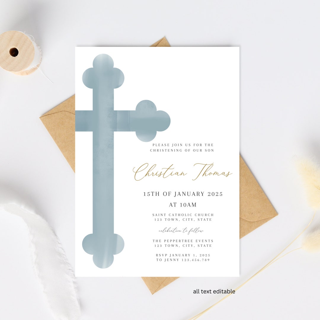 Orthodox Christening Invitation, Boy Baptism Invitation Template, Blue ...