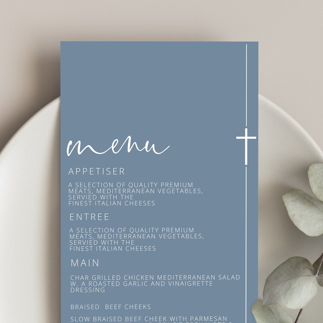 Dusty Blue Menu Template, Blue Menu, Modern Menu Printable Wedding ...