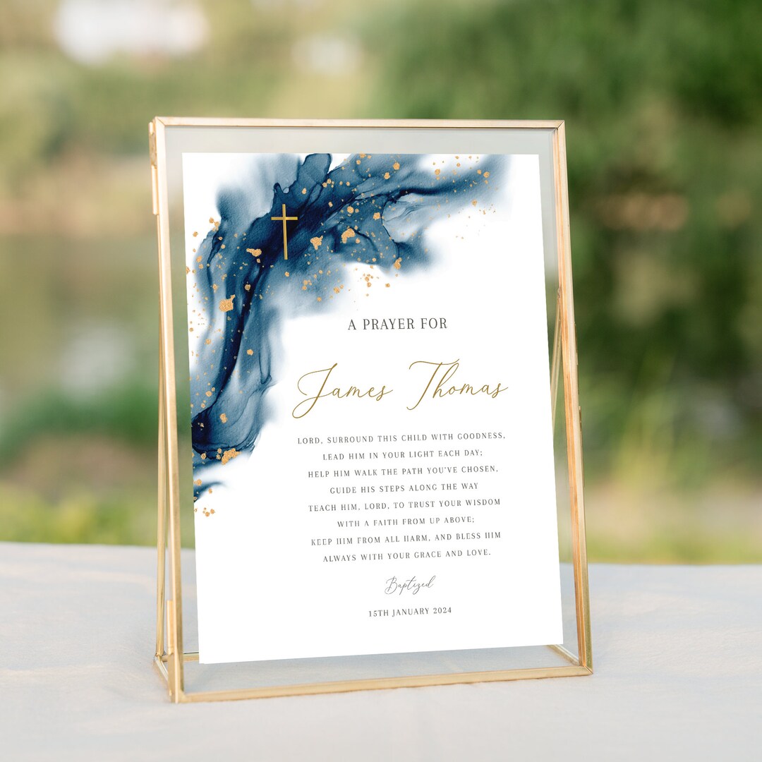 Navy Blue Baptism Prayer Sign for a Boy INSTANT DOWNLOAD Personalized ...