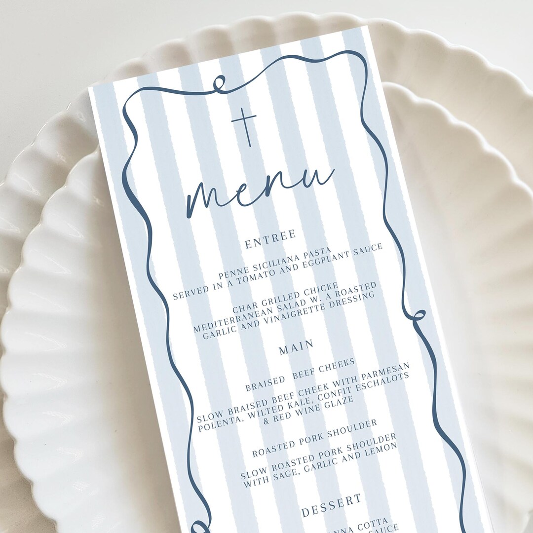 Blue Baptism Menu Template, Blue Christening Menu, Modern Menu ...