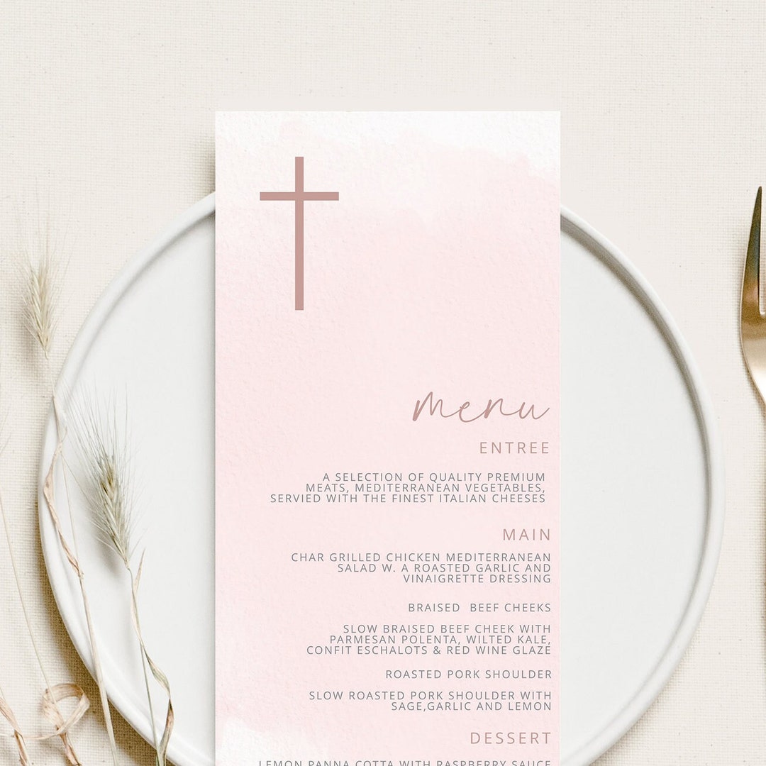 Pink Baptism Menu, Dusty Pink Christening Menu, Religious Menu for ...