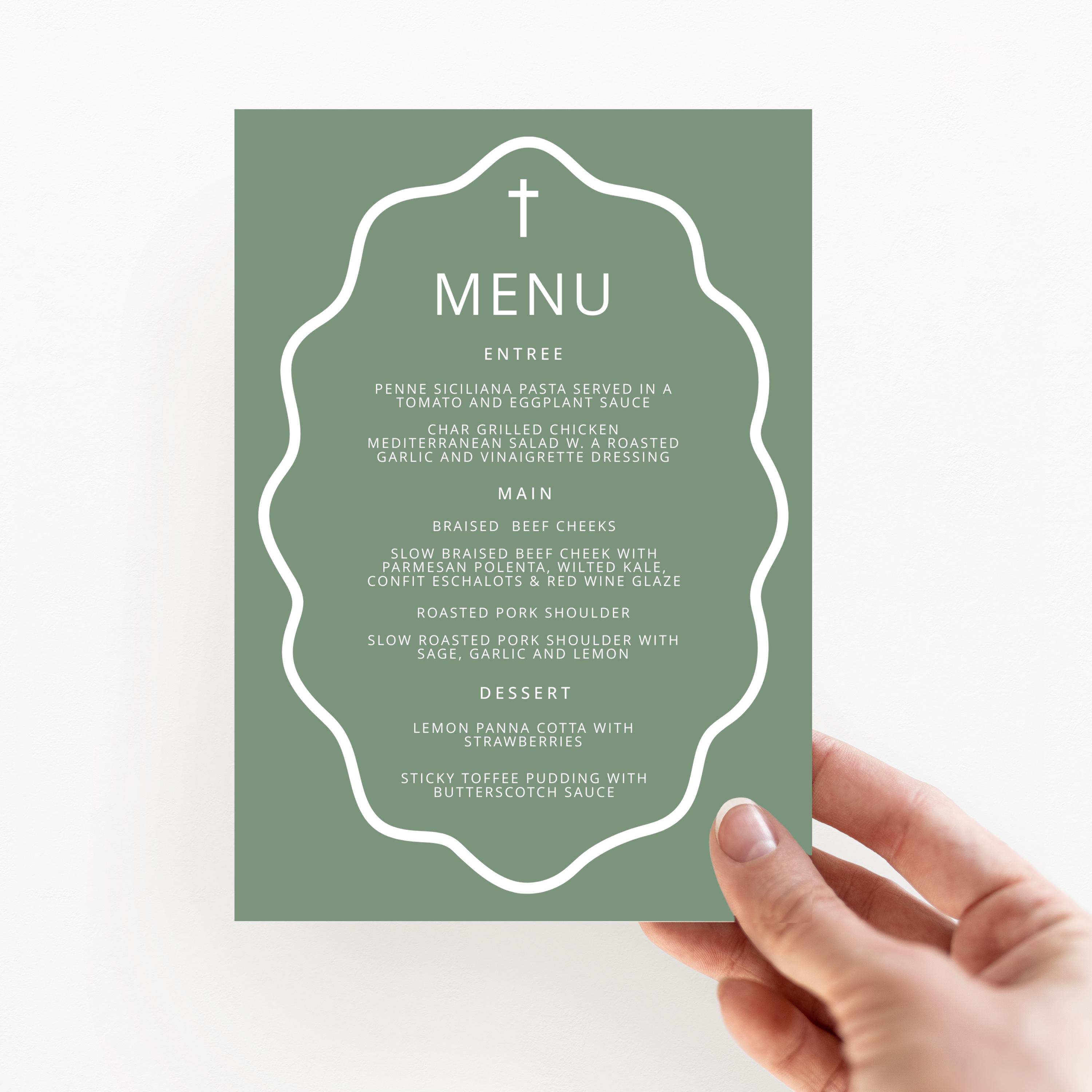 Green Menu Template, Green Baptism Menu, Modern Menu Printable ...