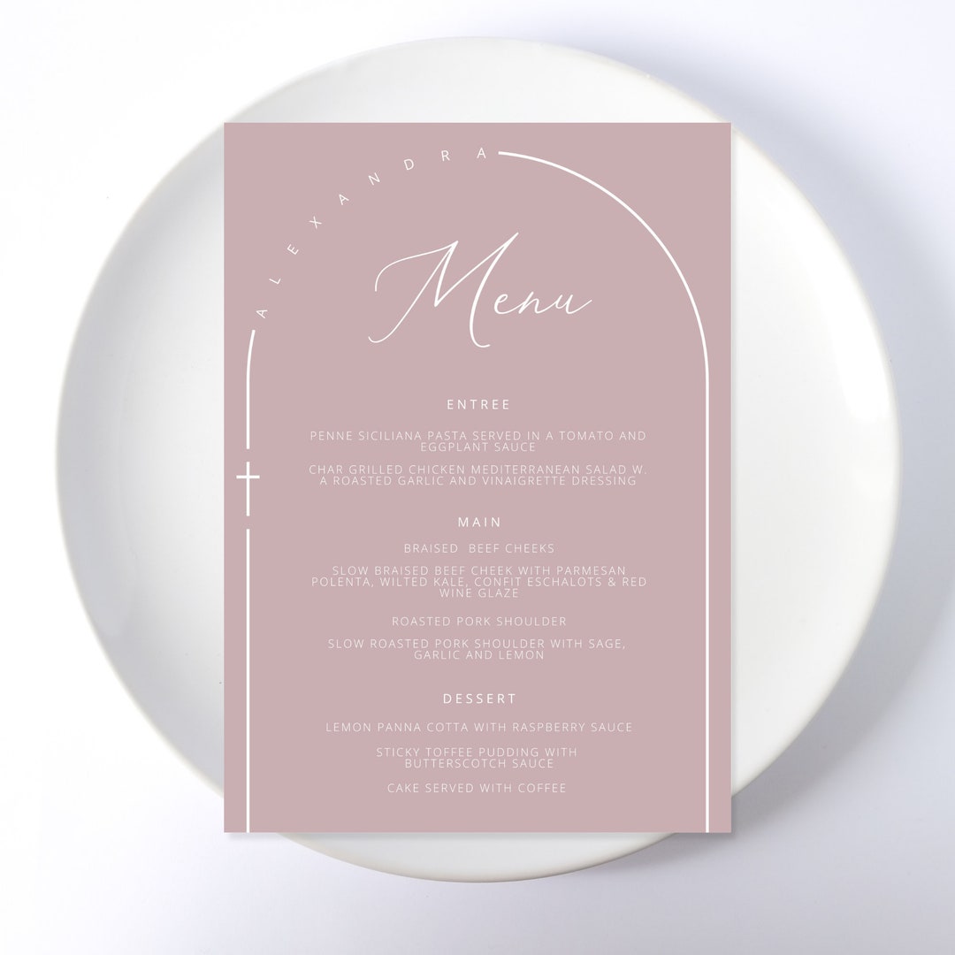 Pink Baptism Menu, Dusty Pink Christening Menu, Religious Menu for ...