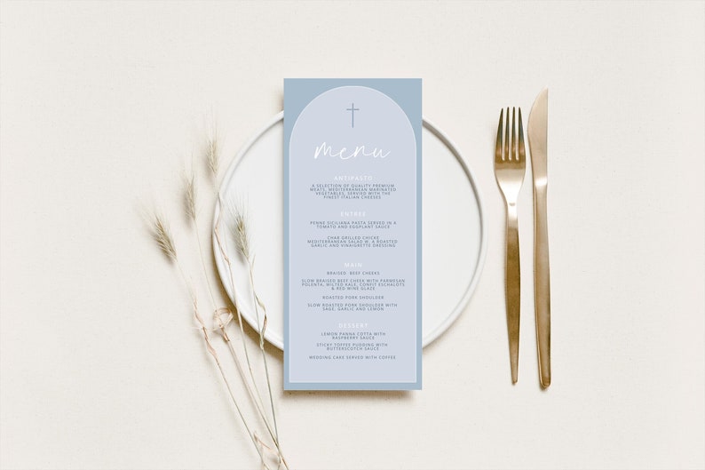 Dusty Blue Menu Template, Blue Menu, Modern Menu Printable Wedding ...