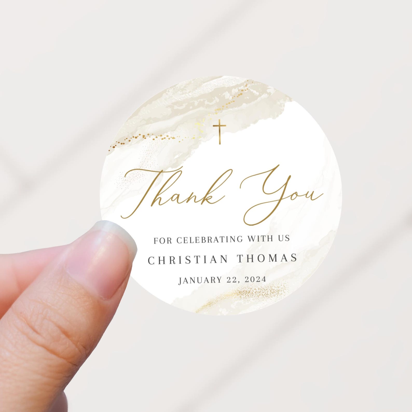 Beige Baptism Favor Tag Template, Thank You Tag, Sticker Favor Tag ...