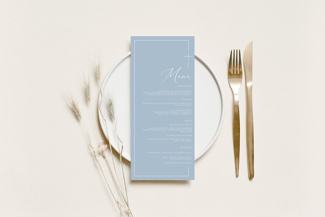 Dusty Blue Menu Template, Blue Menu, Modern Menu Printable Wedding ...