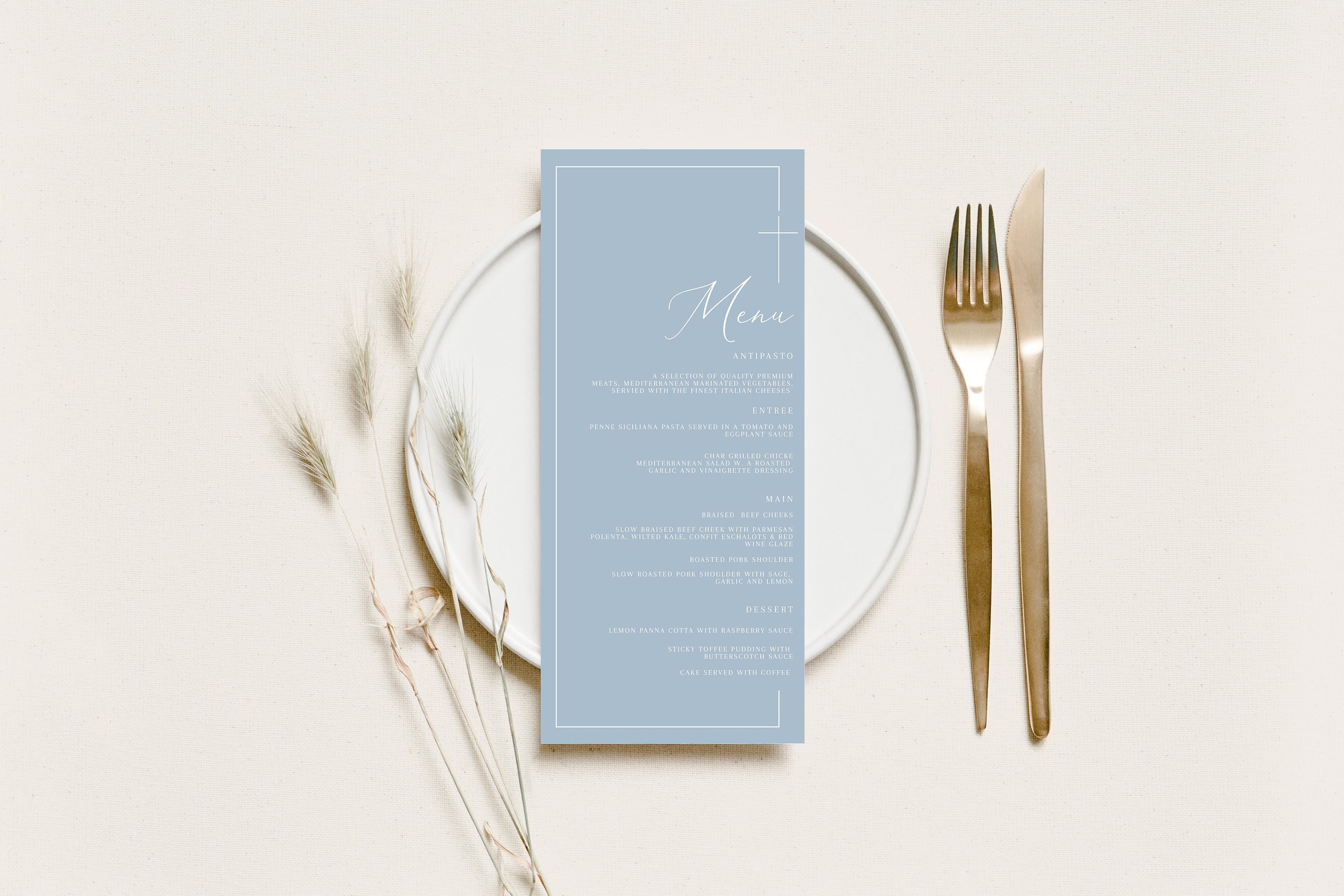 Dusty Blue Menu Template, Blue Menu, Modern Menu Printable Wedding ...