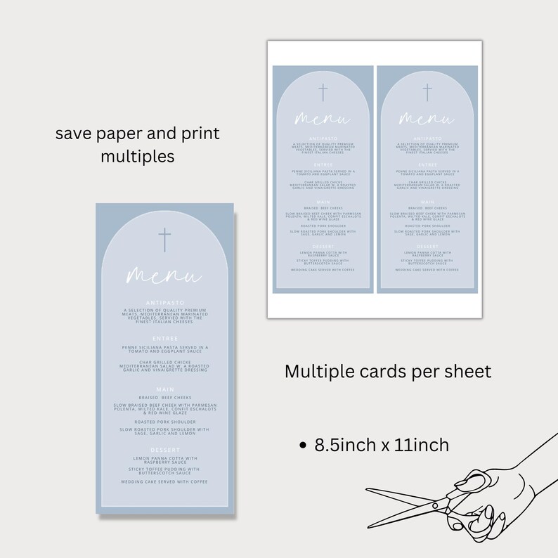 Dusty Blue Menu Template, Blue Menu, Modern Menu Printable Wedding ...