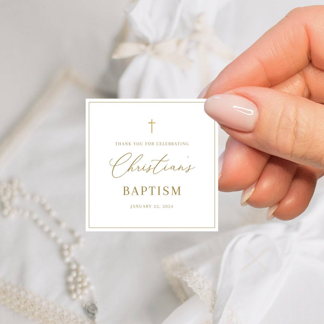 Baptism Favor Tag Template, Modern Thank You Tag, Gold, Minimalist ...
