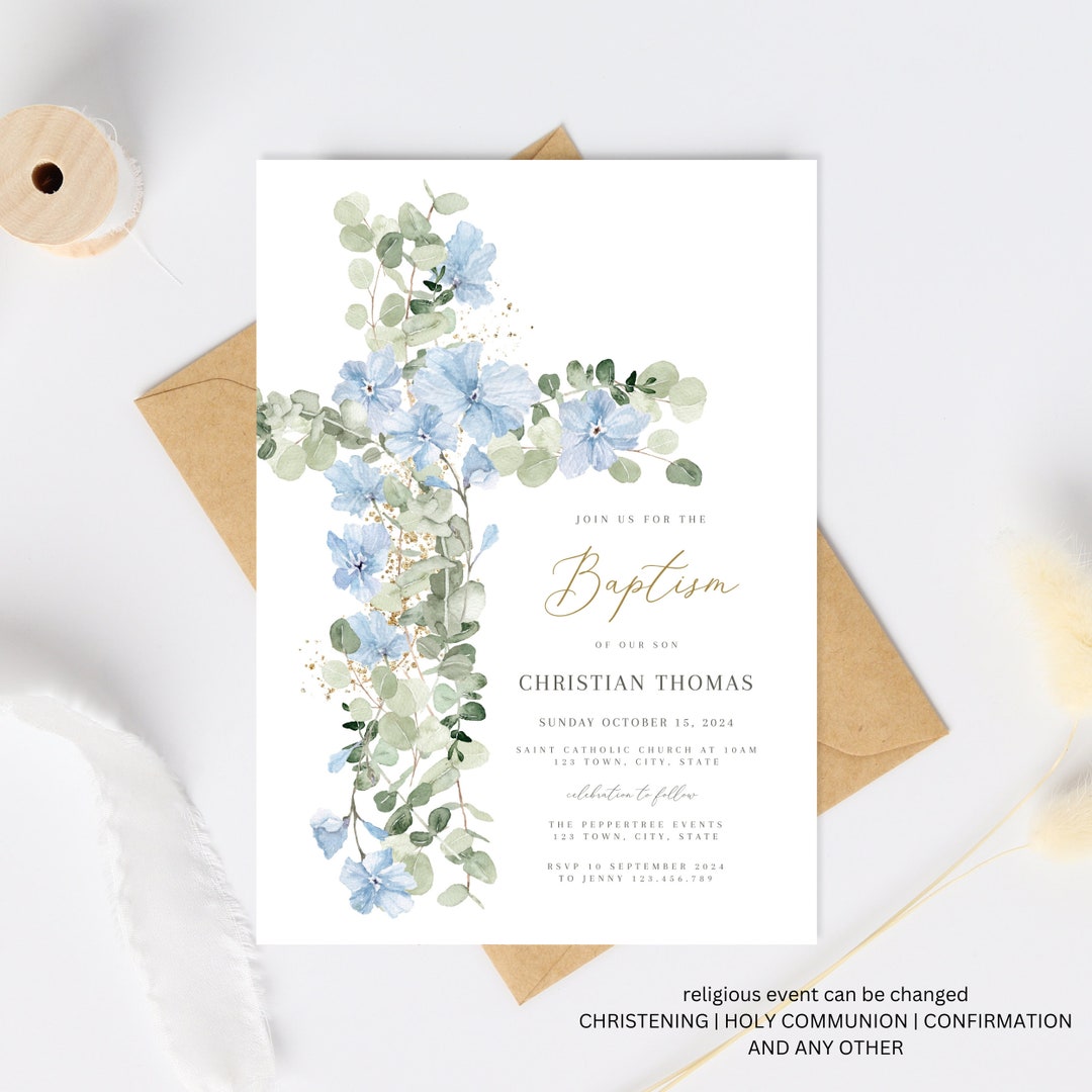 Baptism Invitation Boy Baptism Invite, Baby Boy Baptism Invitation ...