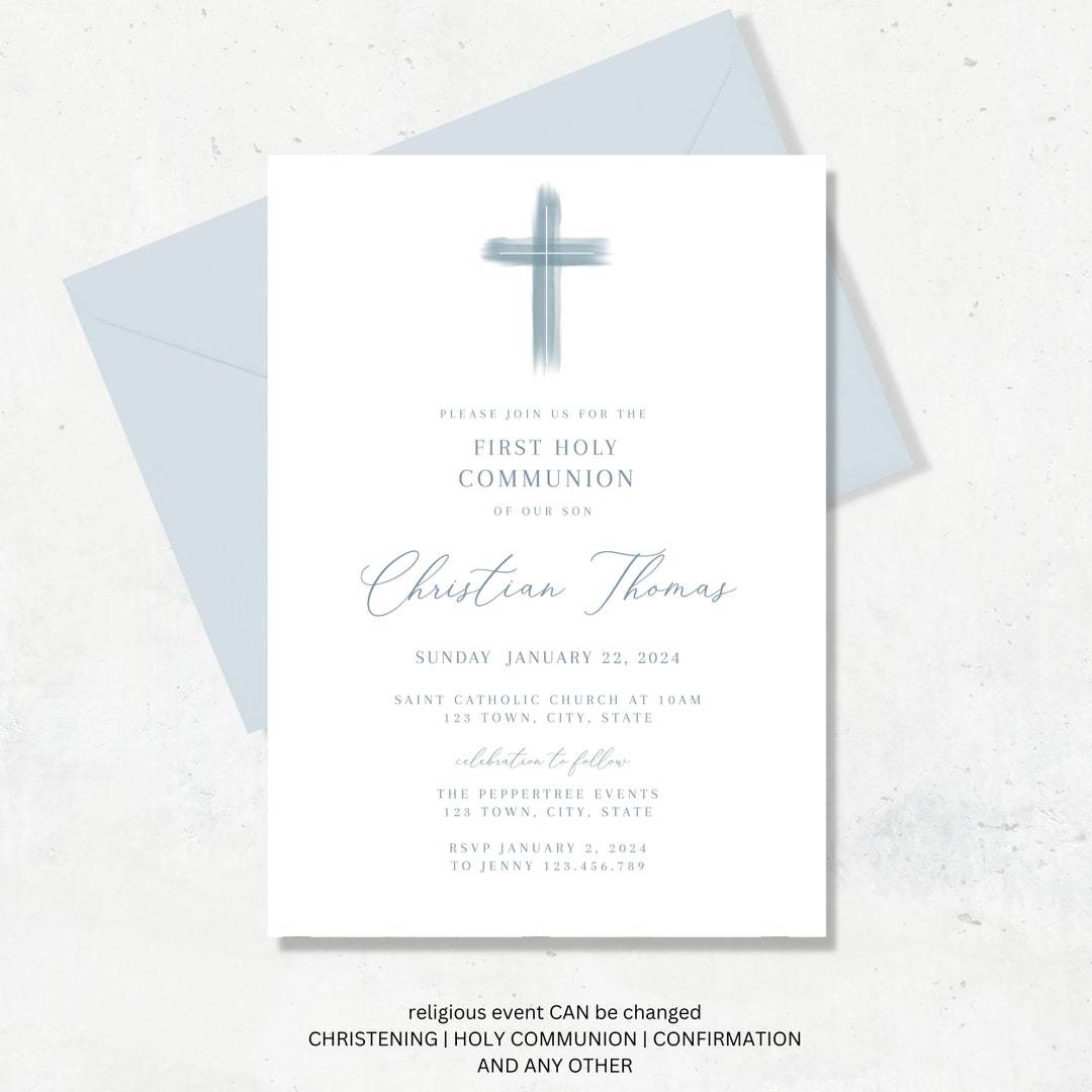First Holy Communion Invitation Boy, Modern First Holy Communion Invite ...