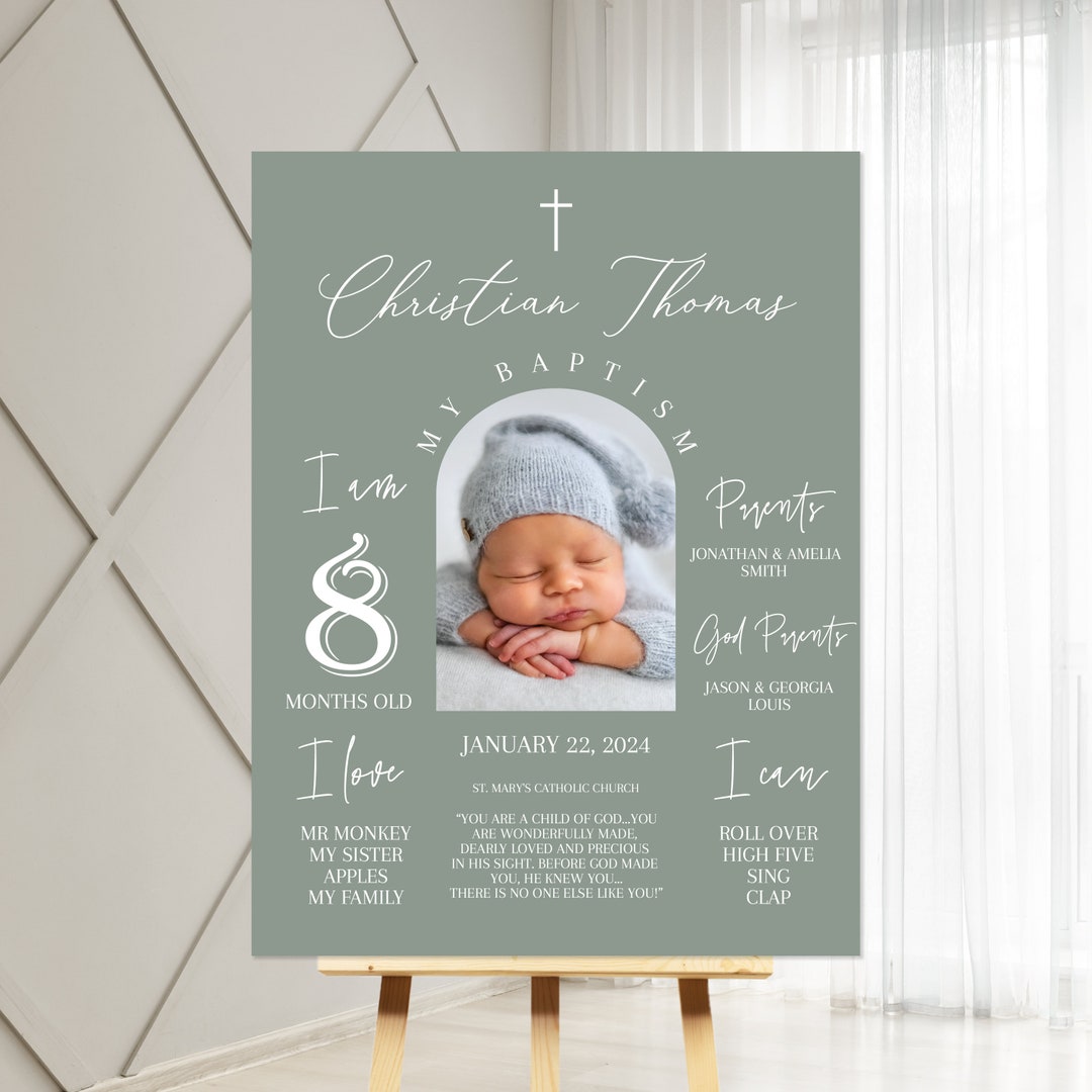 Green Baptism Chalkboard Sign, Boy Baptism Milestone, Baptism Printable ...