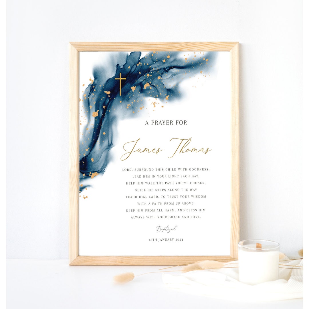 Navy Blue Baptism Prayer Sign for a Boy INSTANT DOWNLOAD - Etsy