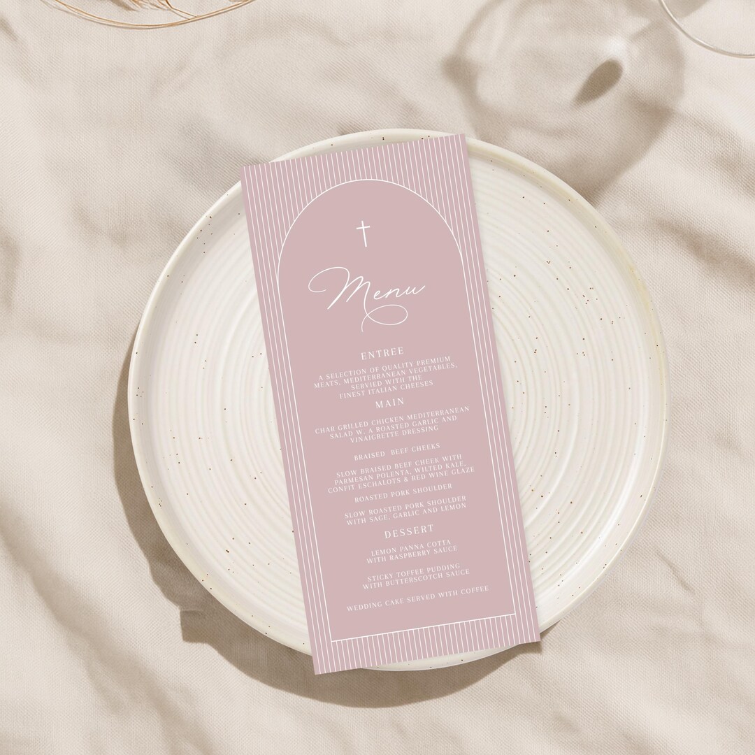 Arch Pink Baptism Menu, Pink Christening Menu, Religious Menu for ...