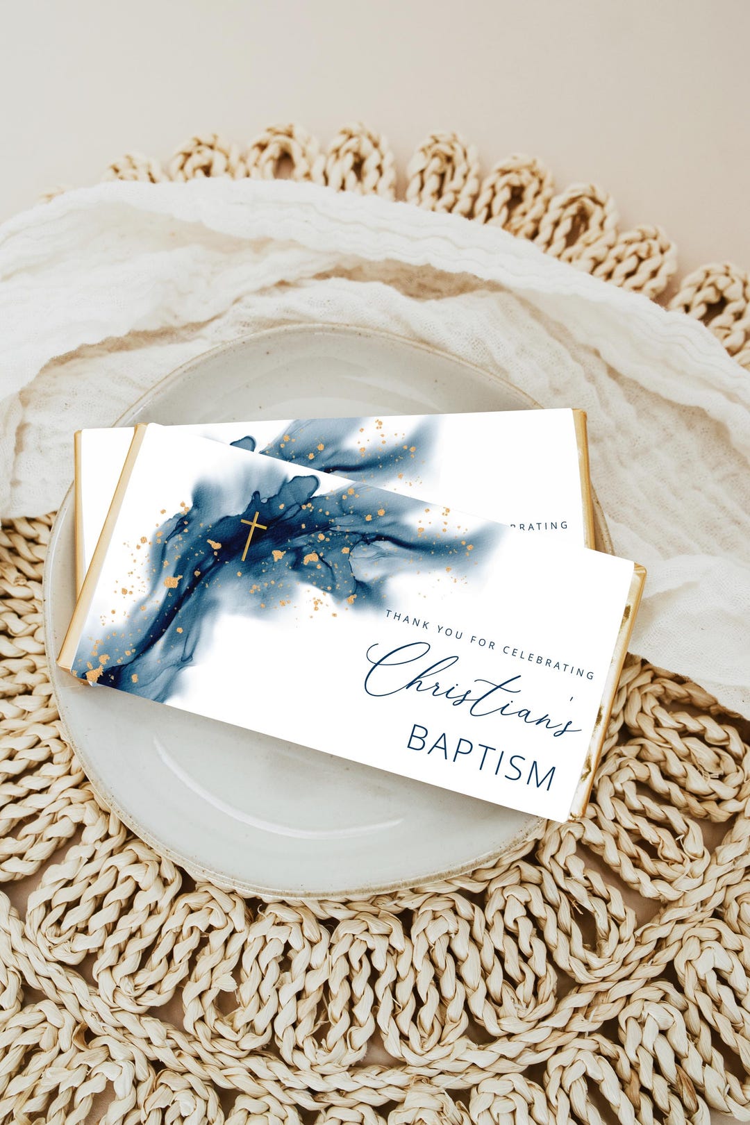 Navy Blue Chocolate Bar Wrapper Template, Modern Baptism Candy Bar ...
