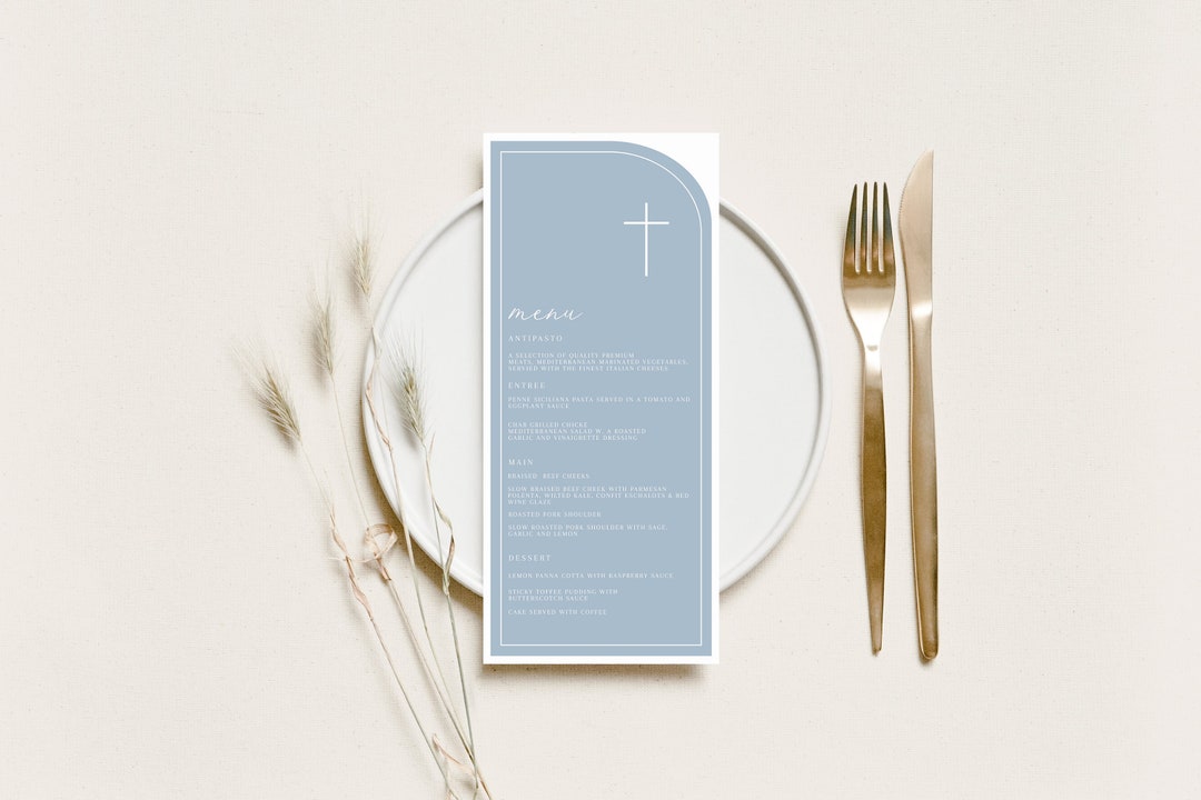 Dusty Blue Menu Template, Blue Menu, Modern Menu Printable Wedding ...