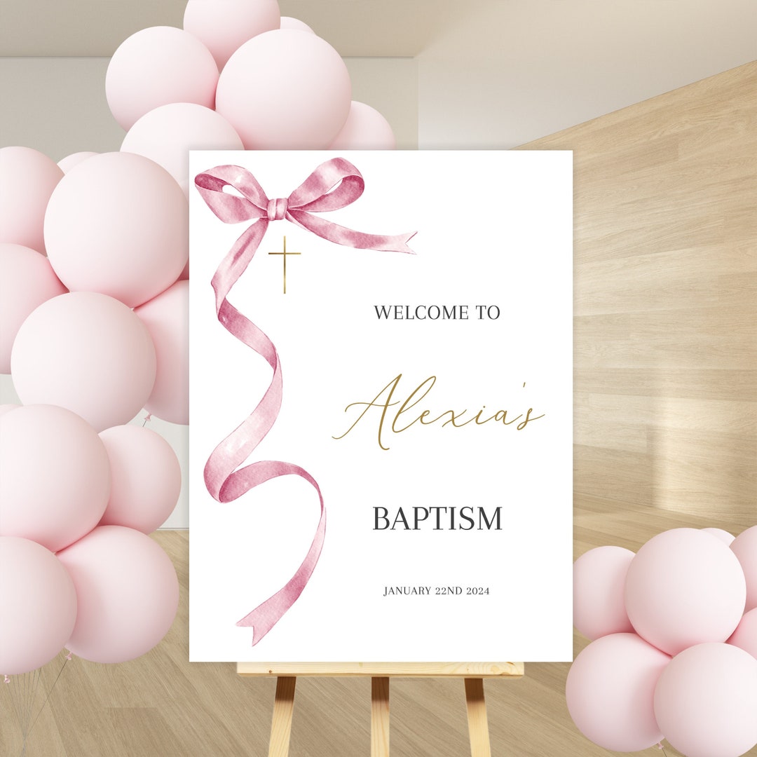 Pink Baptism Welcome Sign, Printable Baptism Poster , Pink Christening ...