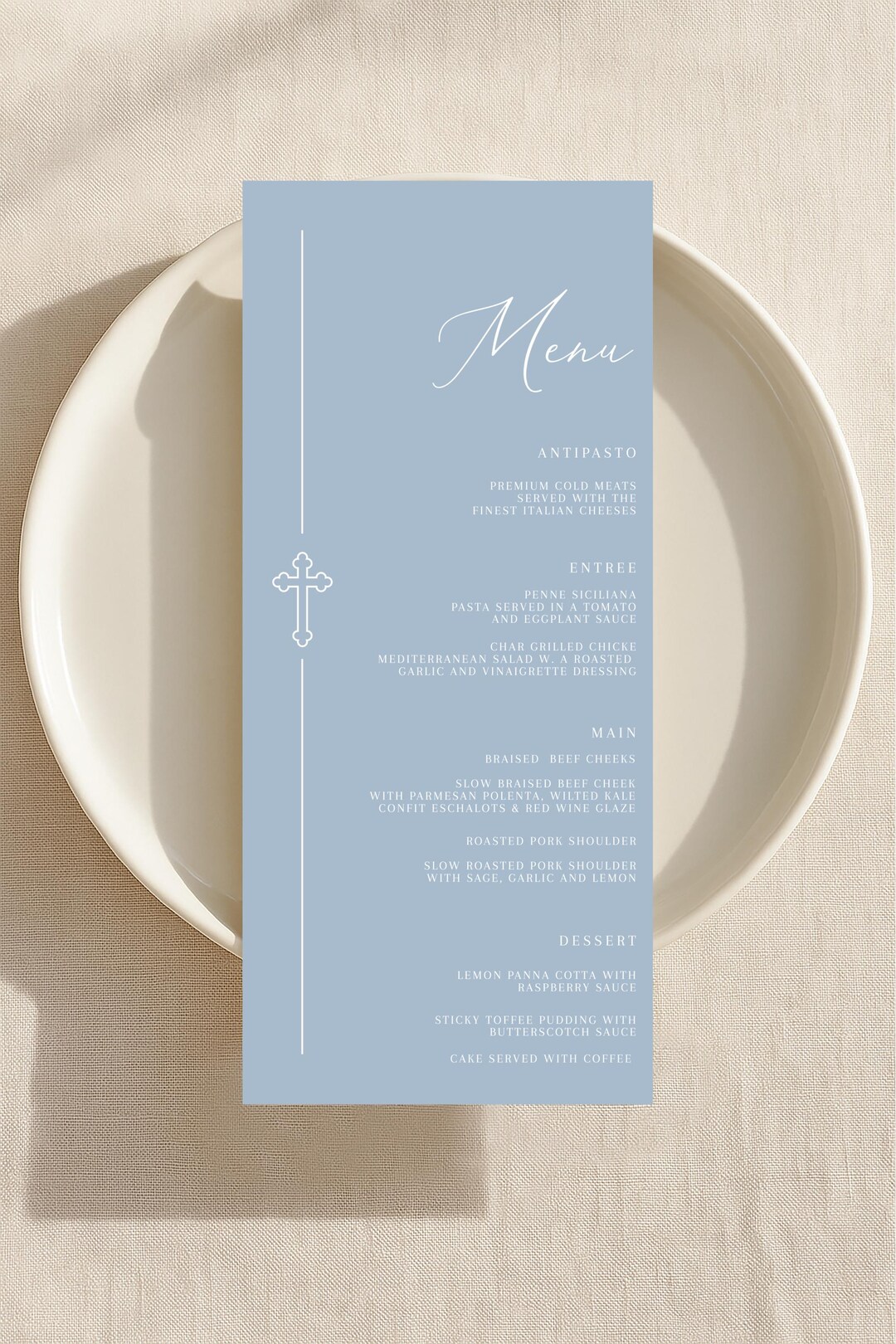 Blue Baptism Menu Template, Dusty Blue Menu, Christening Menu, Baptism ...