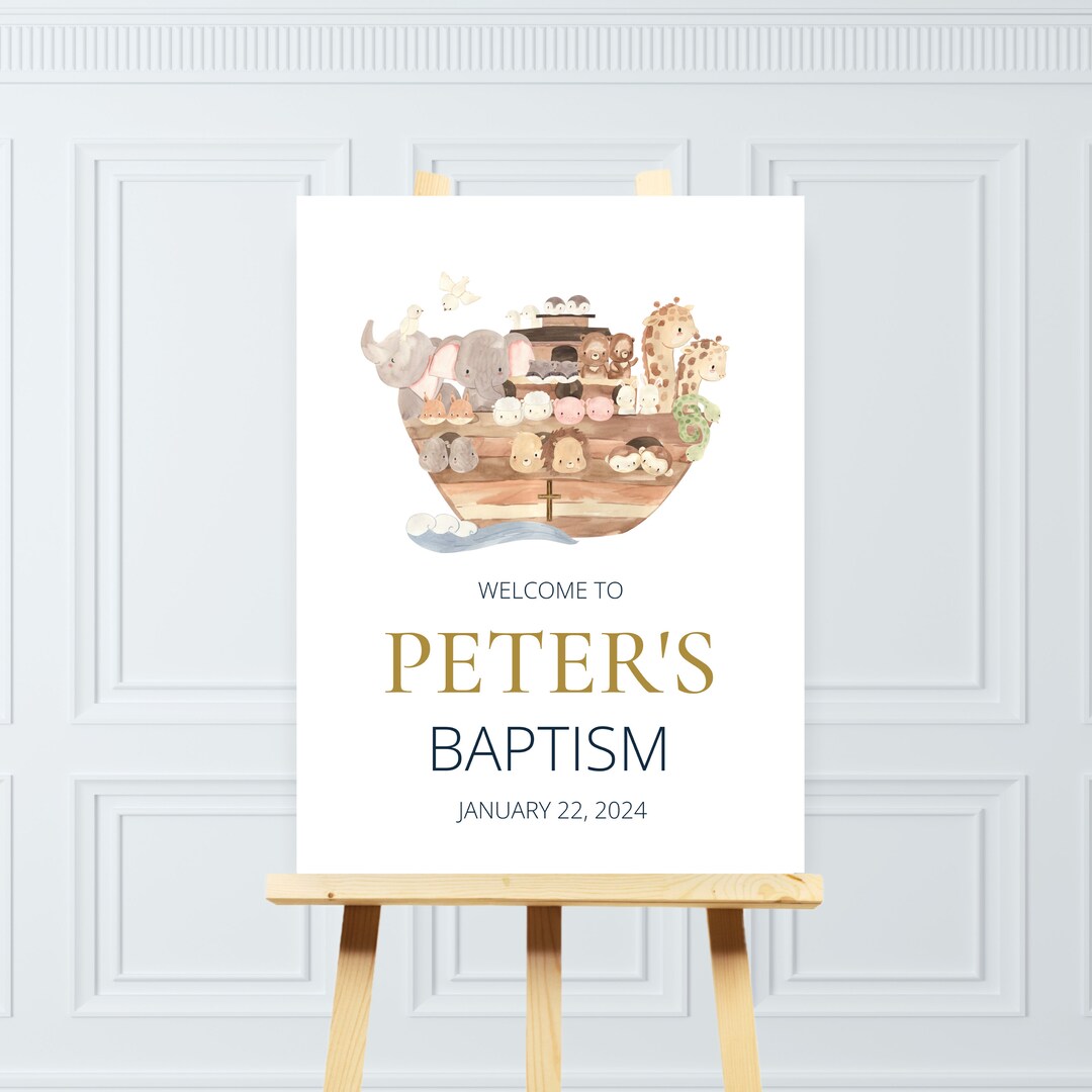 Noah's Ark Welcome Sign, EDITABLE TEMPLATE, Blue Boy Noahs Ark Cute ...