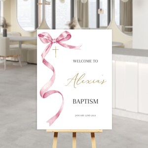 Pink Baptism Welcome Sign, Printable Baptism Poster , Pink Christening ...