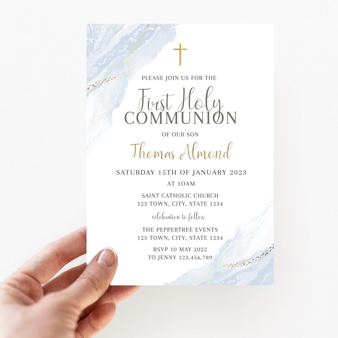 Holy Communion Invitation Boy Baptism Invitation Blue and - Etsy
