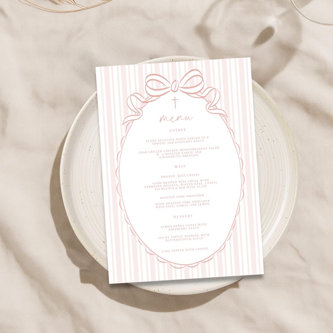 Pink Baptism Menu, Whimsical Christening Menu, Religious Menu for ...