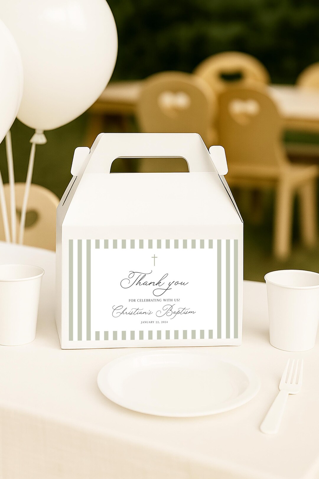 Baptism Gable Box Label Template, Green Thank You Label, Baptism Gable ...