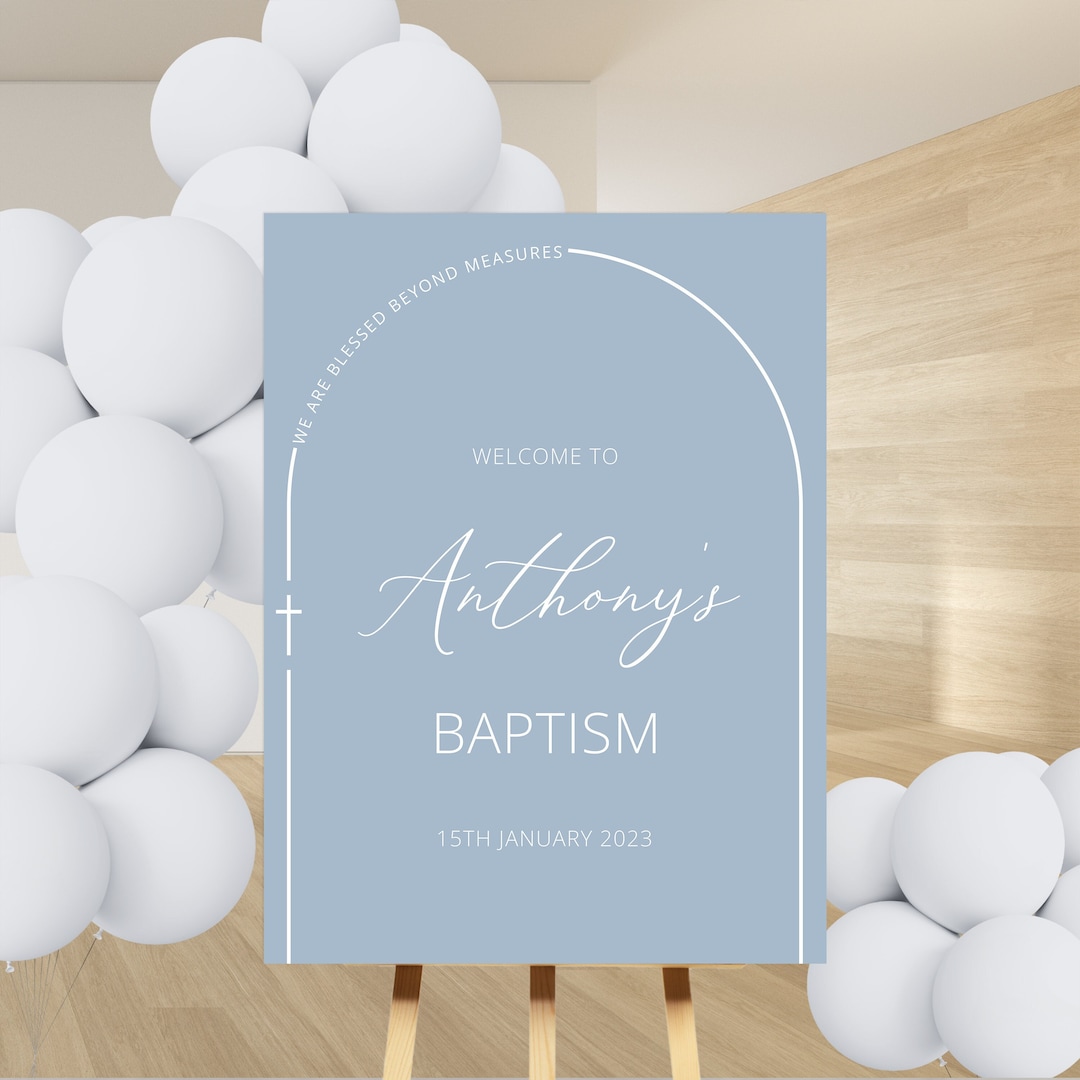 Dusty Blue WELCOME POSTER Editable Arch White Baptism / Holy Communion ...
