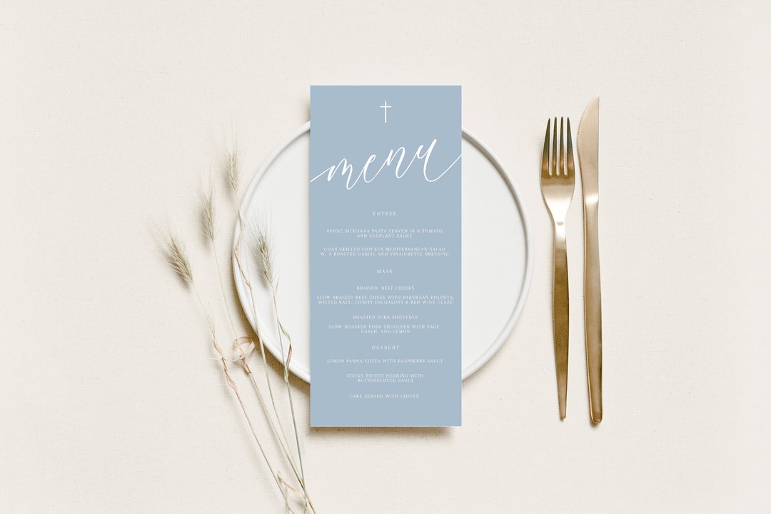 Dusty Blue Menu Template, Blue Menu, Modern Menu Printable Wedding ...