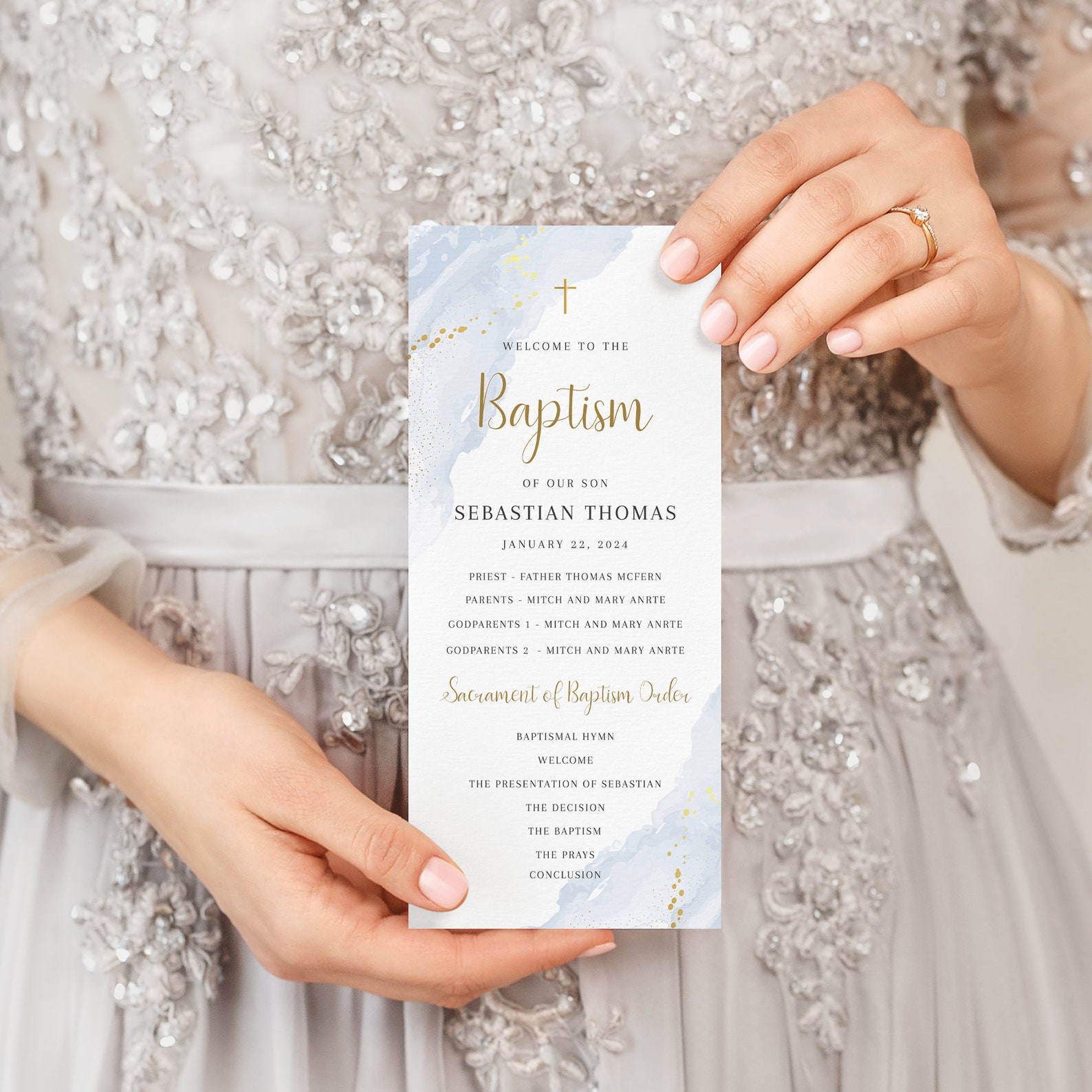 Dusty Blue Baptism Program Template, Editable Baptism Program for Boy ...