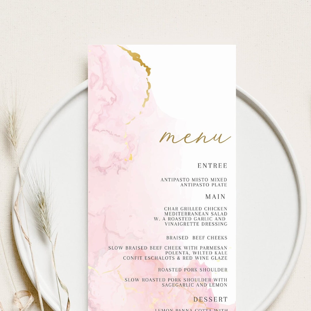 Pink Baptism Menu, Gold Pink Christening Menu, Religious Menu for ...