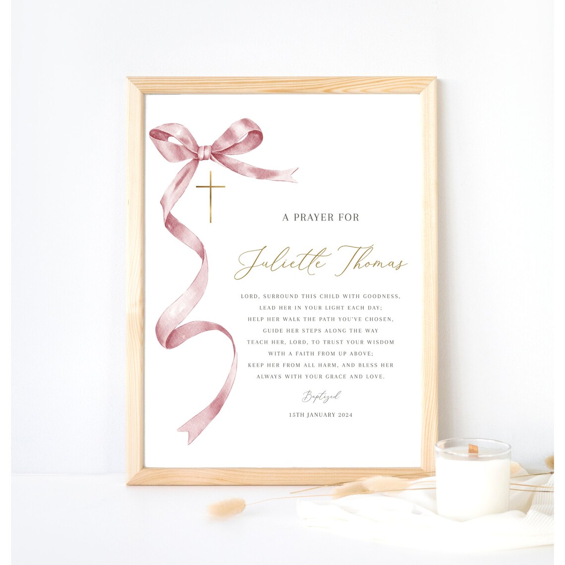 Pink Baptism Prayer Sign Template, Pink Prayer Sign for Girl, Printable ...