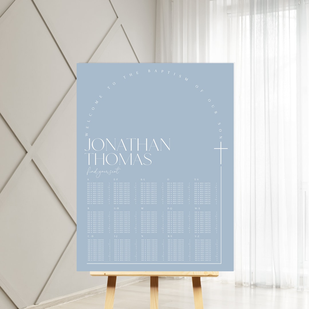 Baptism Seating Chart Template, Blue Seating Chart Download, Elegant ...