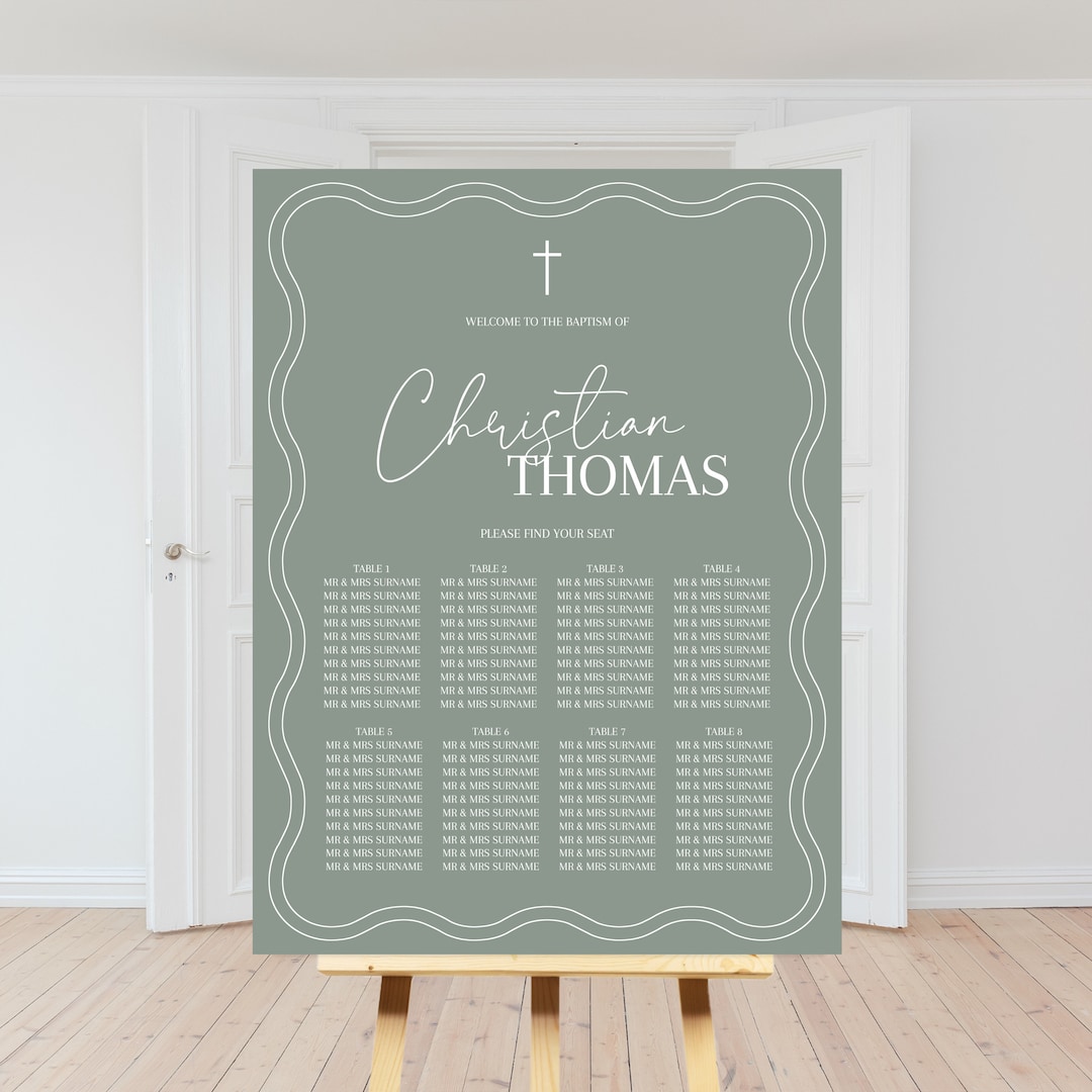 Wave Green Welcome POSTER Seating Chart Editable White Baptism / Holy ...