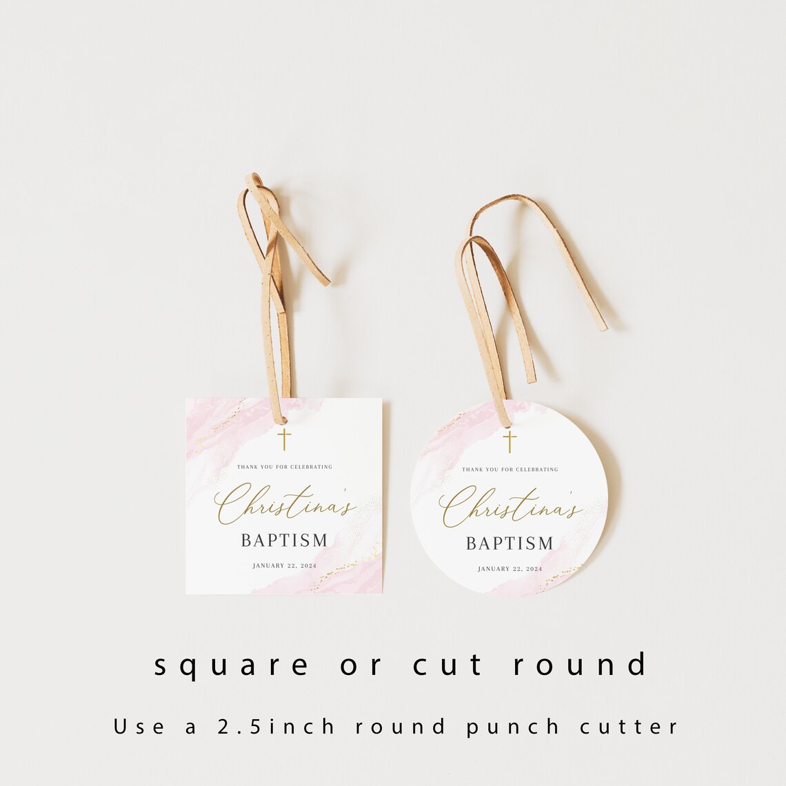 Pink Baptism Favor Tag Template, Thank You Tag, Sticker Favor Tag ...