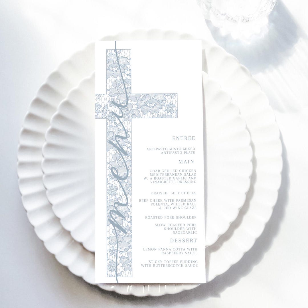 Dusty Blue Baptism Menu Template, Blue Menu, Modern Menu Printable ...