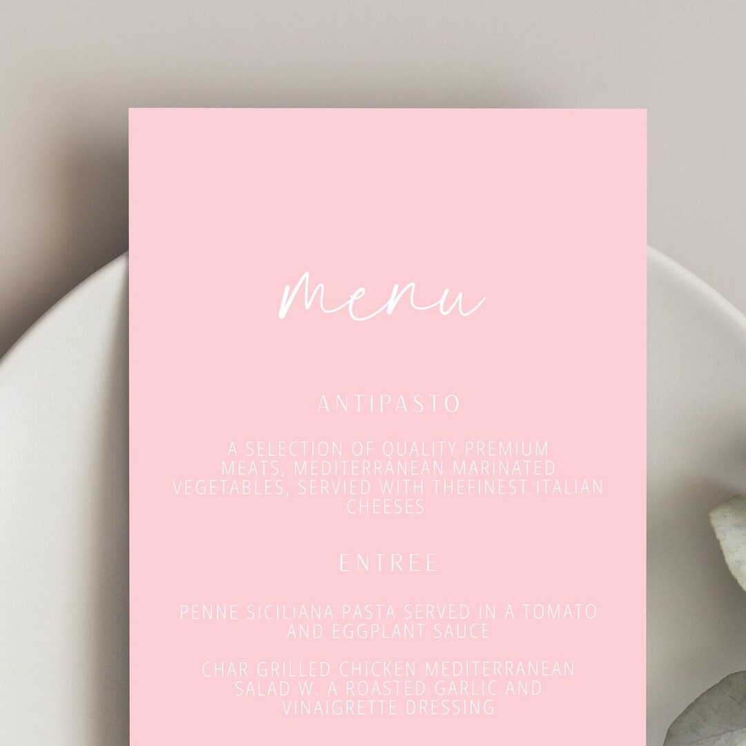 Pink Baptism Menu, Pale Pink Christening Menu, Religious Menu for ...