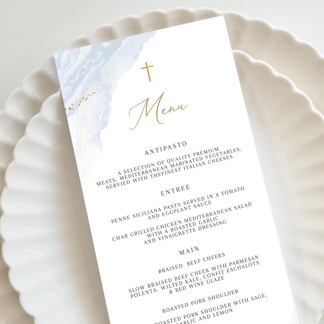 Blue Baptism Menu, Dusty Blue Christening Menu, Religious Menu for ...