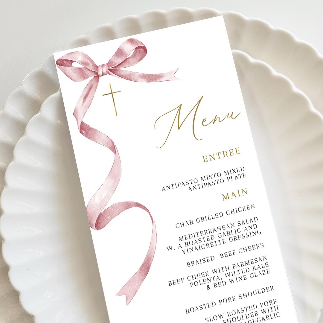 Pink Baptism Menu, Dusty Pink Christening Menu, Religious Menu for ...