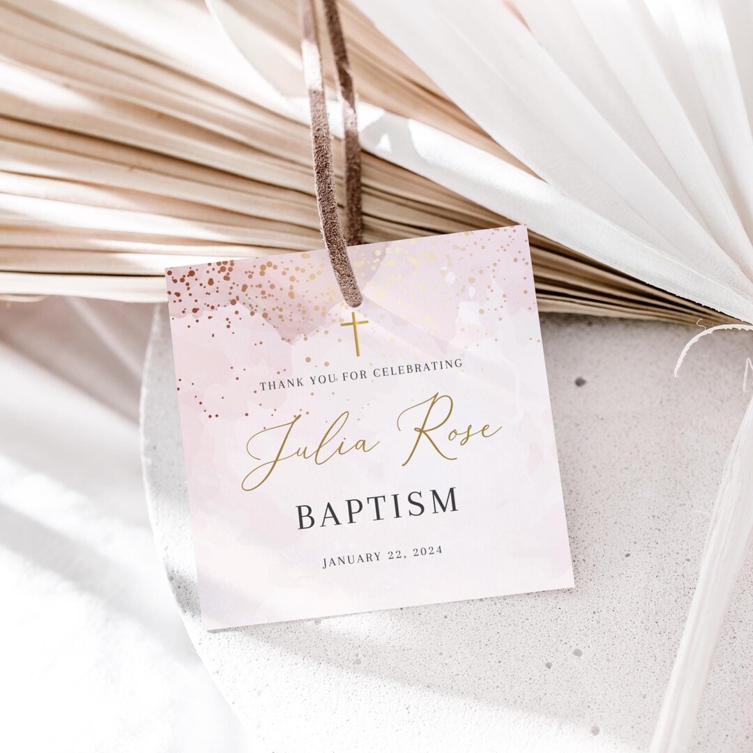 Pink Baptism Favor Tag Template, Thank You Tag, Sticker Favor Tag ...