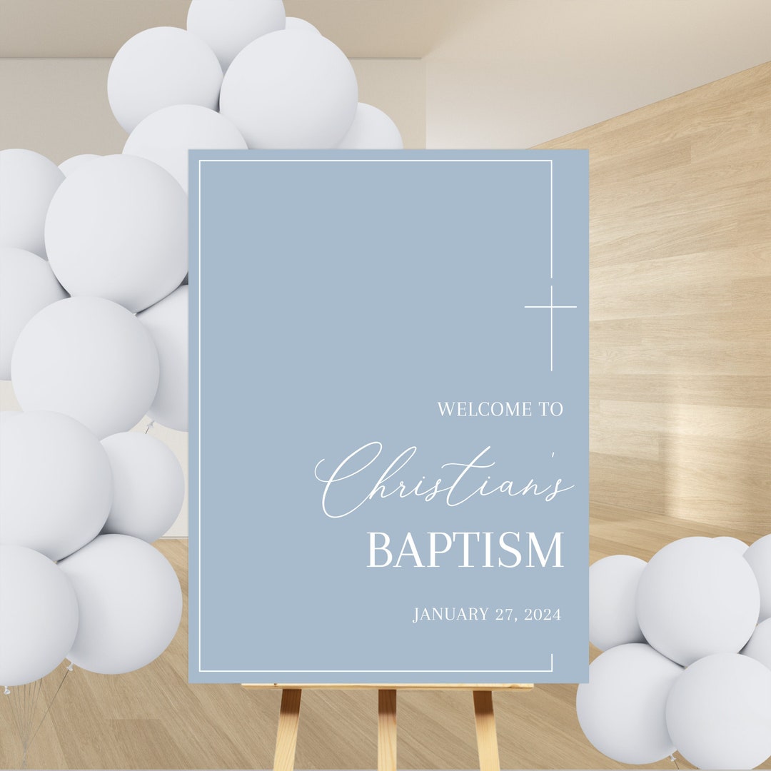 Blue Baptism Welcome Sign Poster, Blue Christening Welcome Sign ...