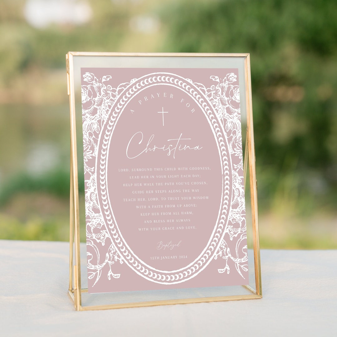 Pink Baptism Prayer Sign Template, Pink Prayer Sign for Girl, Printable ...