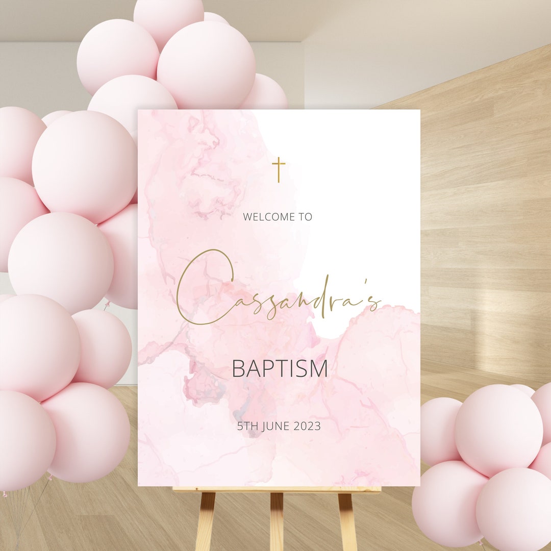 Soft Pink Gold Speckle Editable Welcome Sign, Printable Baptism ...