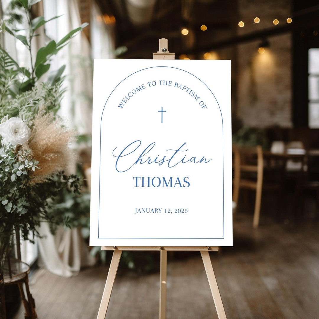 Baptism Welcome Poster Editable Blue Arch Blue Baptism Sign, Holy ...
