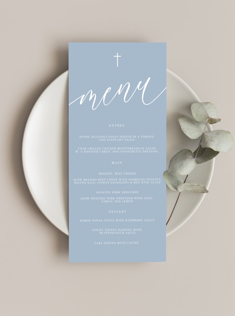 Dusty Blue Menu Template, Blue Menu, Modern Menu Printable Wedding ...